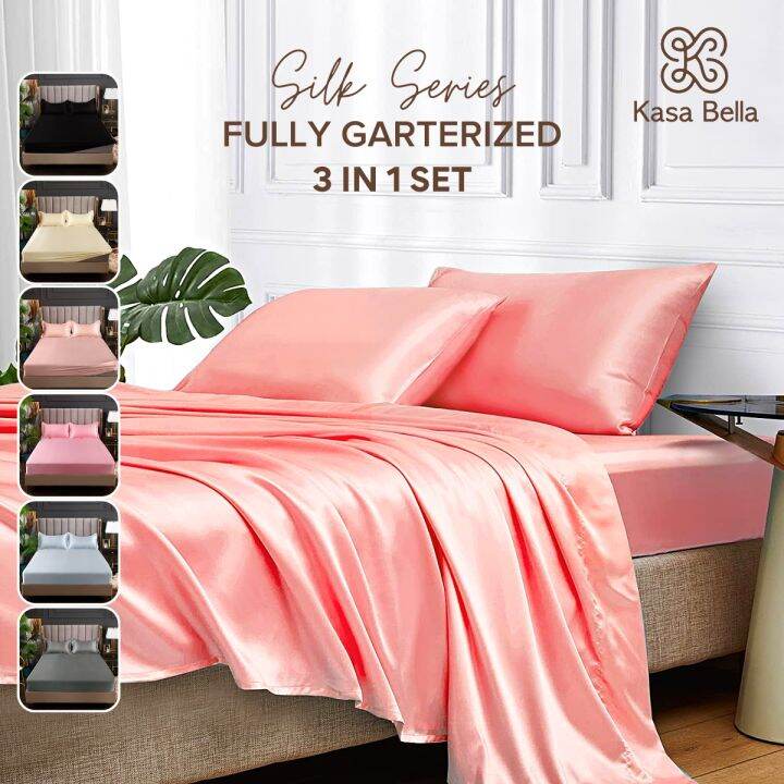Kasa Bella - 3in1 Silk Bedsheet Set | Fully Garterized Satin Silk ...