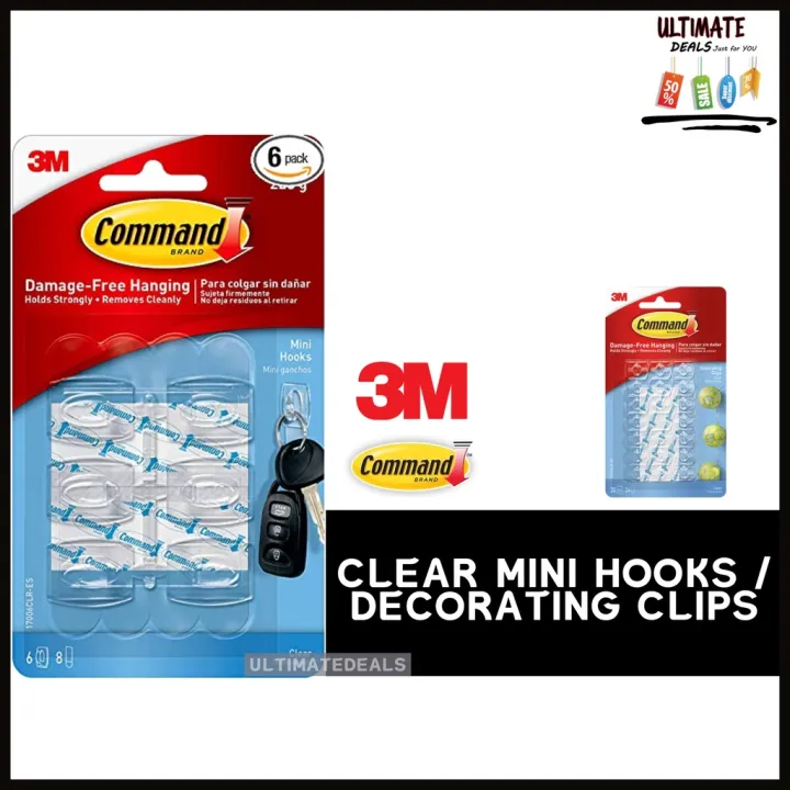 3M Command™ 17006CLR / 17026CLR Clear Decorating Clips or Hooks - with ...