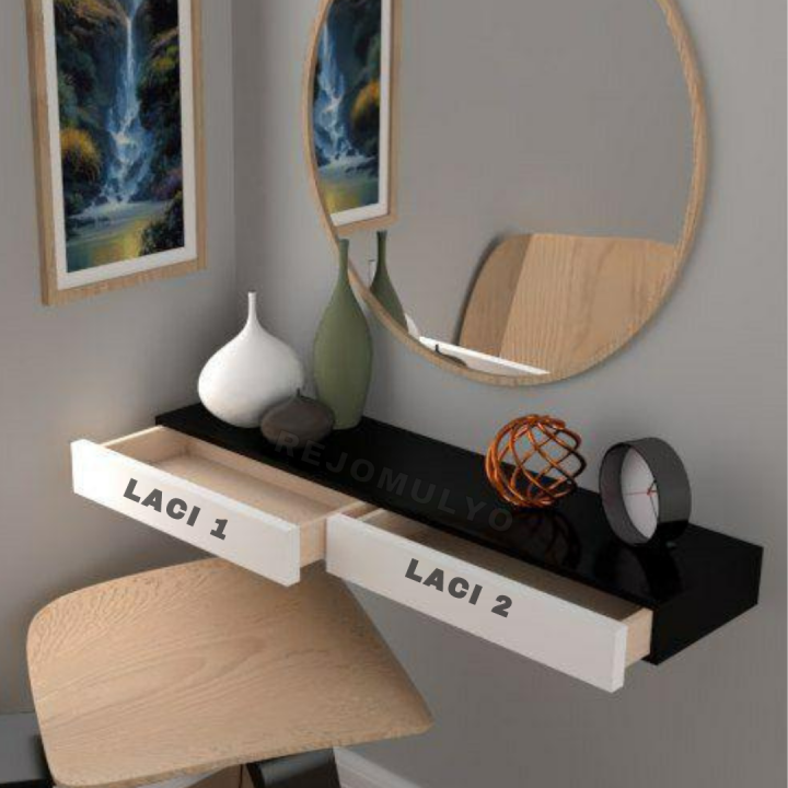 MEJA RIAS Rak Ambalan Dinding Double Laci Minimalis Tempel Melayang ...