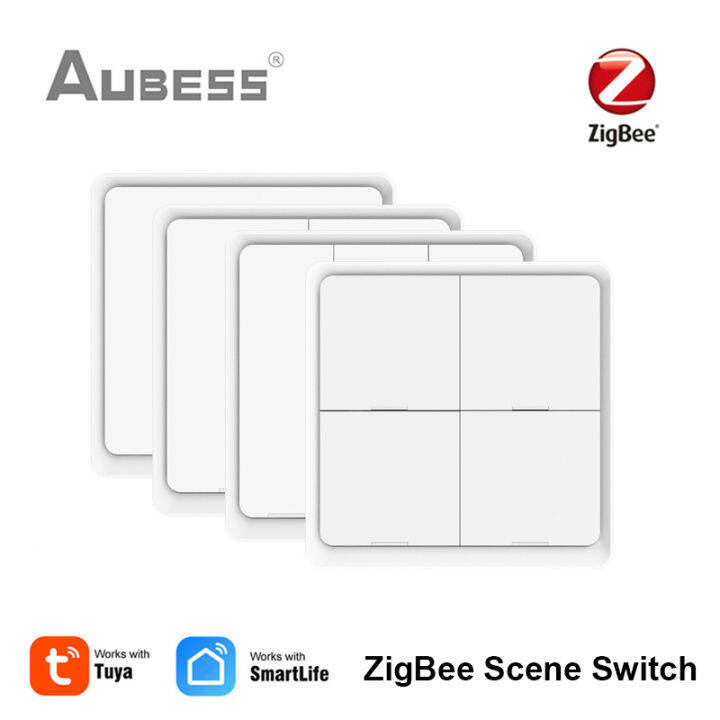 AUBESS Tuya ZigBee Smart Scene Switch 4 Gang 12 Scene Switch Push Button Controller ทำงานร่วมกับ ...