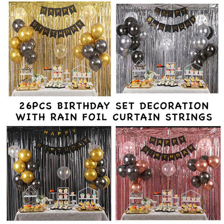 26PCS Happy Birthday Balloon Set Party Decoration Home With Rain Foil ...