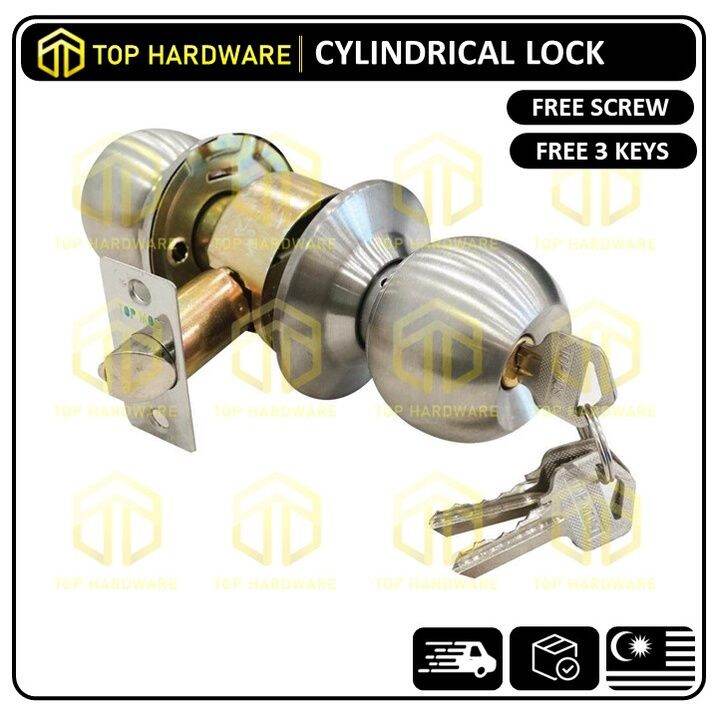 TOP🇲🇾 STAINLESS STEEL Cylindrical Door Knob Lock Set | Tombol Pintu HEAVY DUTY CYLINDRICAL KNOB ...