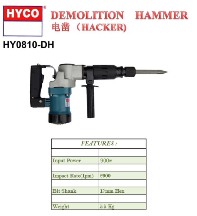 Hyco HY0810-DH Demolition Hammer (Hacker) | Lazada