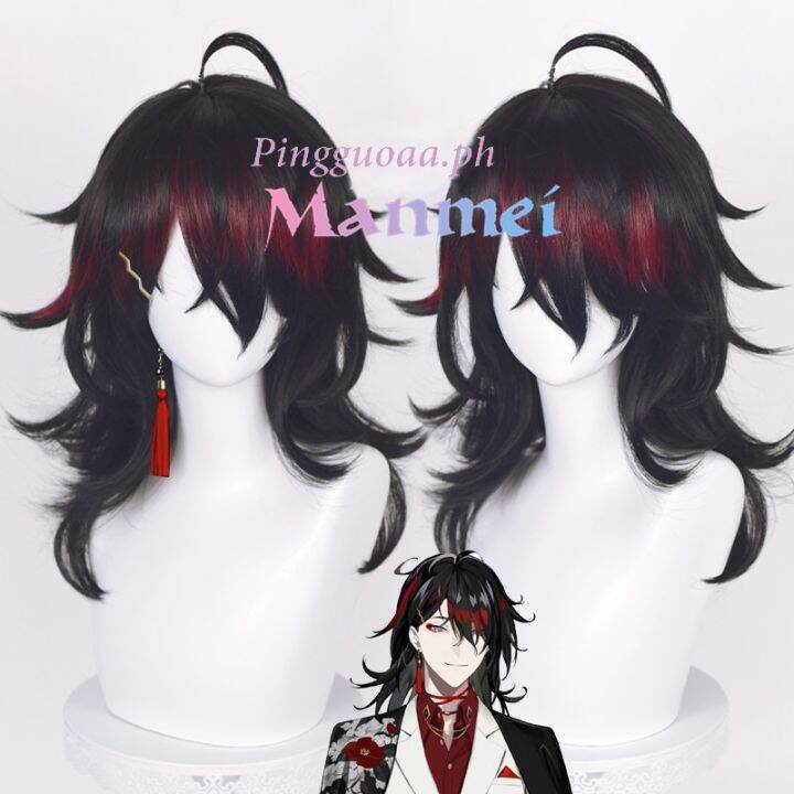 【manmei】vtuber Vox Akuma Cosplay Wig Nijisanji Luxiem 2023 Long Black Hair Mixed Red Heat
