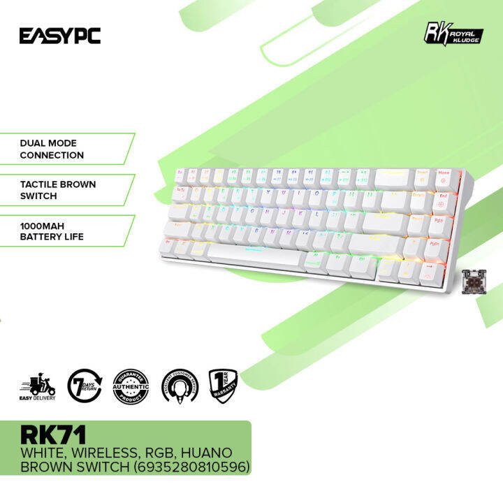 EasyPC | Royal Kludge - RK71 White / Black / wireless, RGB colors 1000mah battery life , Huano ...