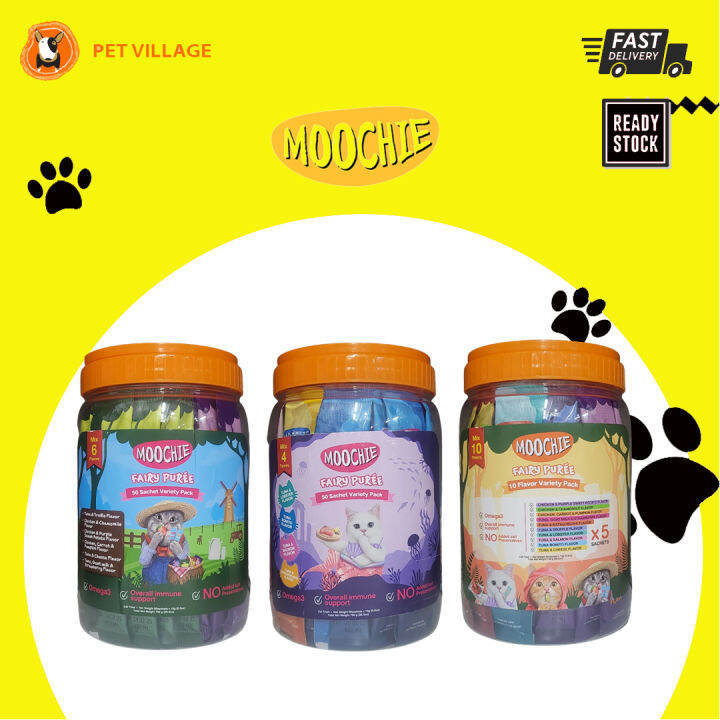MOOCHIE Fairy Puree Lickable Cat Puree Treats For Cats 50 Sachet Variety Pack 750g(15g x 50packs ...