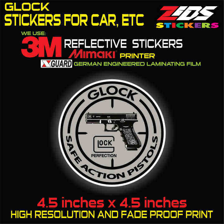 glock 3M reflective printed laminated sticker for cars, motorcyle ...