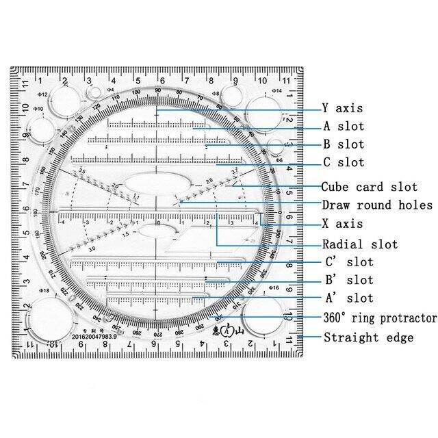 1PCS Multifunctional Universal Ruler Rotatable Ruler Set Math Circle ...