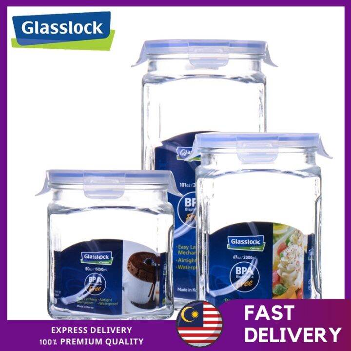 GLASSLOCK CANISTER 3PCS/SET (IG-534A) - 1500ML+2000ML+3000ML Made in ...