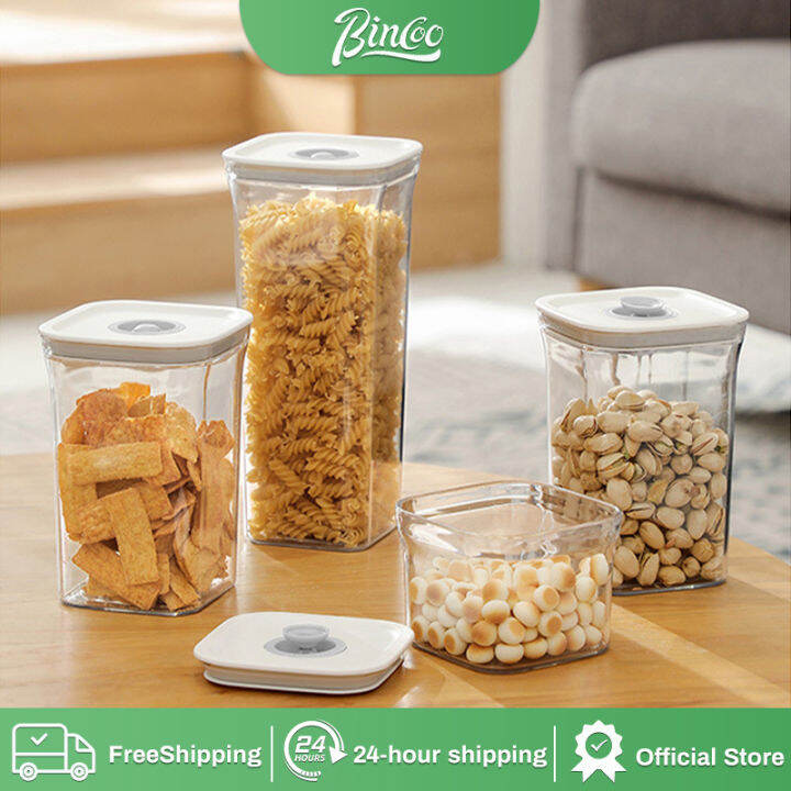 Kitchen Button sealed jar press type grain storage box transparent ...