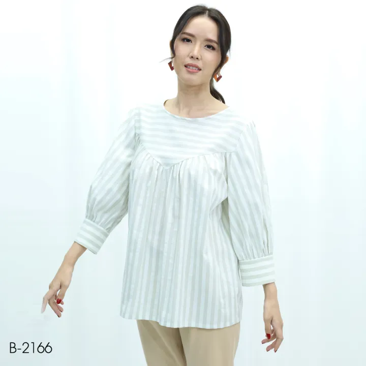 MIKIKO Blouse MI-B2166 ลินิน เรย่อน แขนยาว IGPU22-2 | Lazada.co.th
