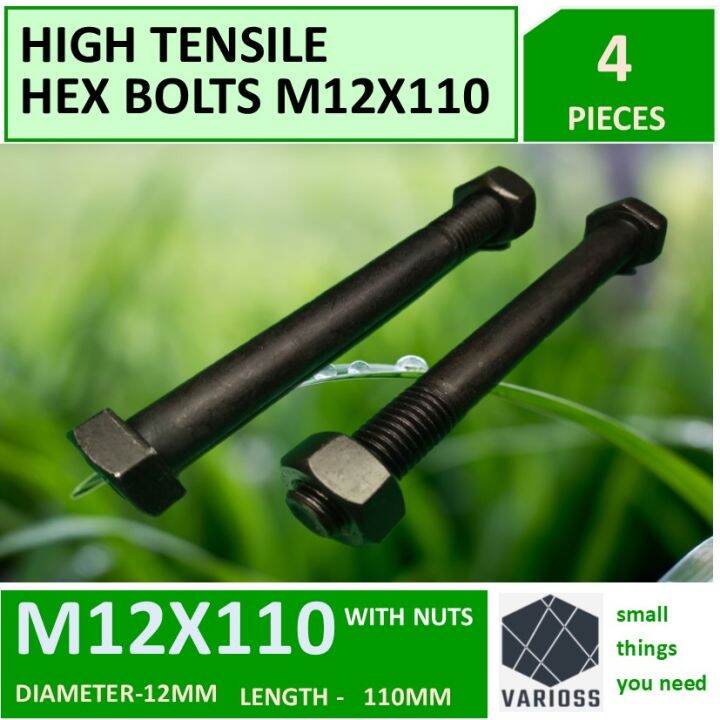 High Tensile Hex Bolts M12x110 - 4 pieces, 12 mm diameter x 110 mm ...