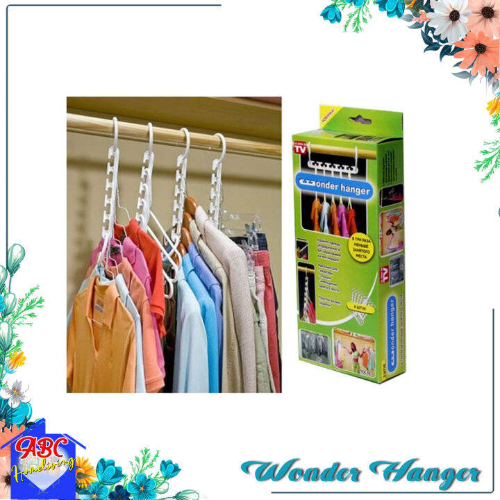 Wonder Hanger Pack of 8 in White Magical Cascading Hangers Space Saving ...