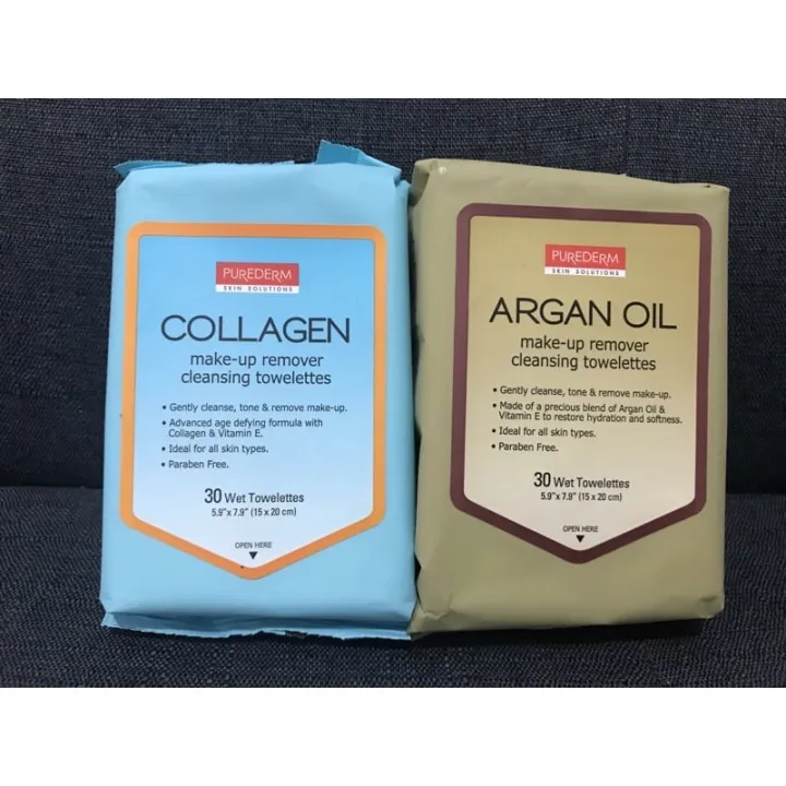 PUREDERM ( Collagen / Argan Oil ) Make-up Remover Cleansing Towelettes ...