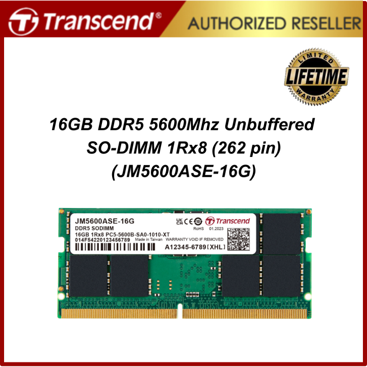 Transcend 16GB DDR5 5600Mhz Unbuffered SO-DIMM 1Rx8 (262 pin) (JM5600ASE-16G) | For Laptop ...