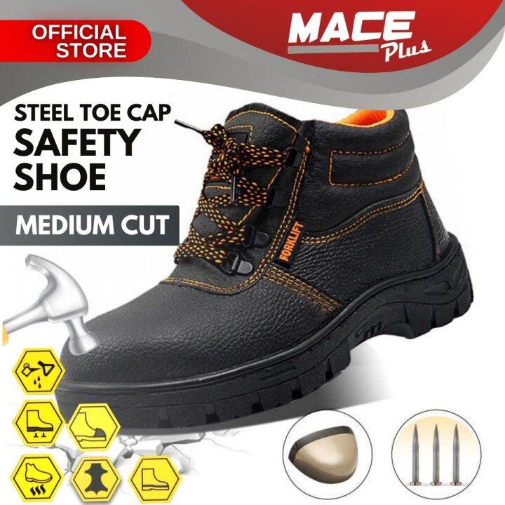 Safety Shoe Steel Toe Cap Mid Sole Medium Cut Black Safety Boots Kasut ...