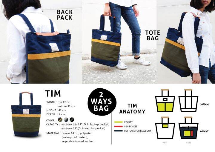 Tathata Tim (Sea) 2-ways' Bags. Backpack. Sling Bag. 泰国网红 两用包包 | Lazada