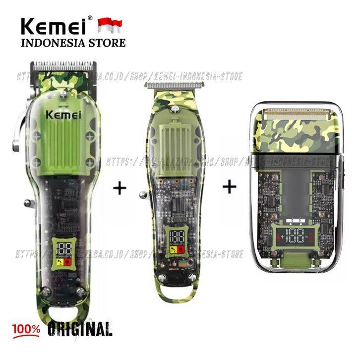 Alat Cukur Rambut Professional Hair Clipper Kemei Transparant Army LCD Digital KM 1926 KM 1928 ...