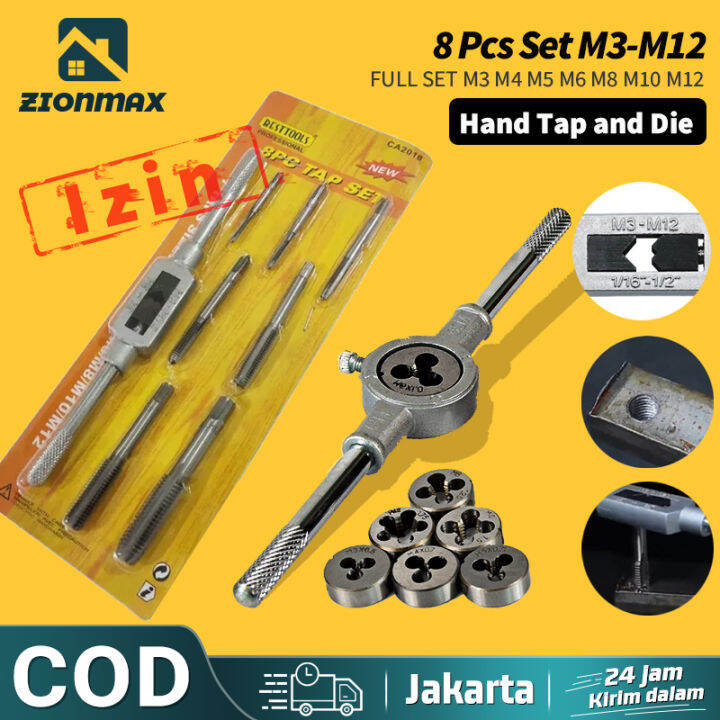 Dikirim Dari Jakarta.COD】Set Tap Die Alat Metrik Terlaris Alat Pembuat Drat Metric Hand Tap Set ...