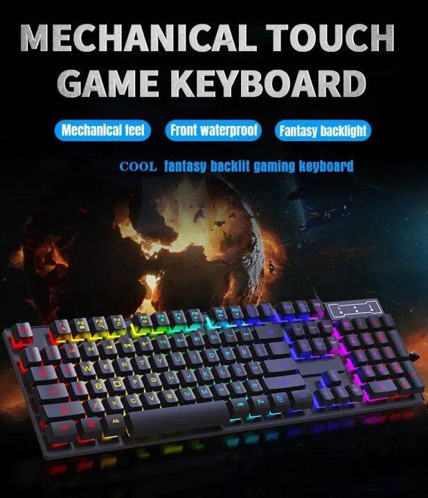 Wired Gaming Keyboard Gaming Mouse Set Rainbow LED Backlit Mouse Gamer ...