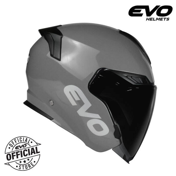 EVO RX-7 Plain Cool Gray Half Face Dual Visor Helmet with Free Clear ...