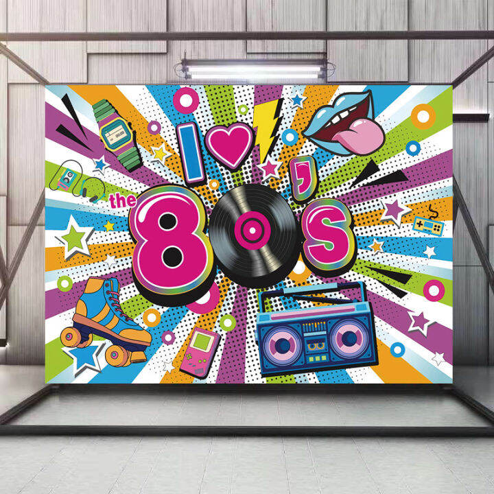80s Theme Music Disco Party Backdrop Graffiti Dance Show Time Stage ...