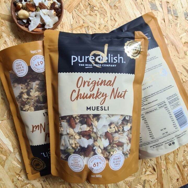 Pure Delish Original Chunky Nut Muesli (มูสลี่ธัญพืชอบผสมถั่วอบและผลไม้ ...