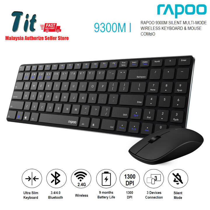 RAPOO 9300M Keyboard & Mouse Multi-mode Wireless Ultra-slim Desktop Set ...