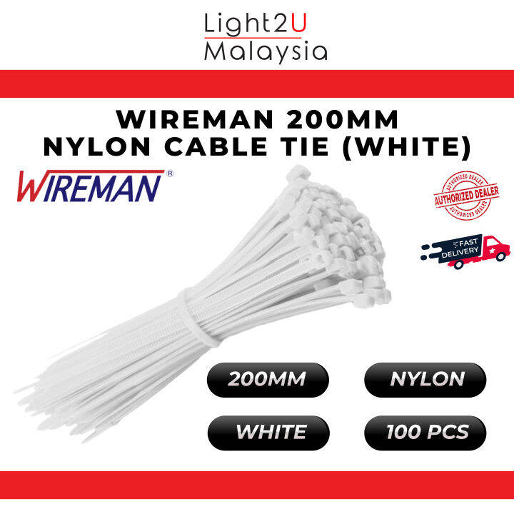 100 pcs - WIREMAN 200MM NYLON CABLE TIE (WHITE) | Lazada