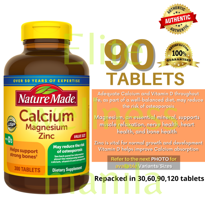 90 Tablets-Nature Made Calcium Magnesium Zinc with Vitamin D3 AUTHENTIC ...