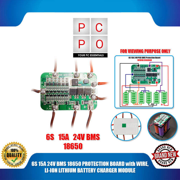 PC PO 6S 15A 24V BMS 18650 PROTECTION BOARD with WIRE, LI-ION LITHIUM ...