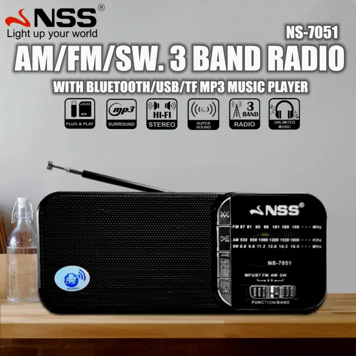 NSS - AM/FM/SW 3 Band Radio With USB/TF MP3 Music Player Bluetooth ...