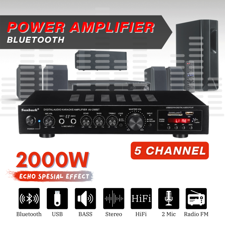 Amplifier Ampli Power 2000 Watt Bluetooth Speaker Audio Super Bass 2 Ch ...
