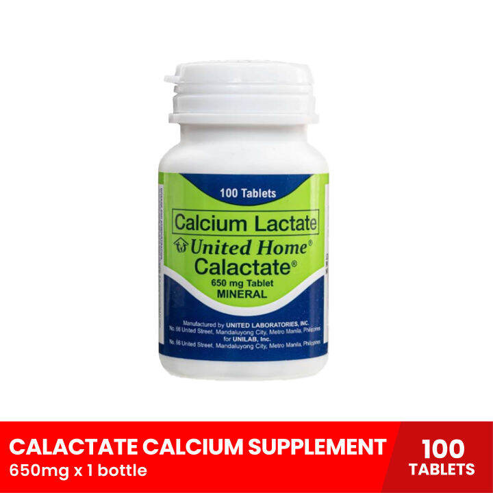 UNITED HOME CALACTATE Calcium Supplement 650mg x 1 bottle (100 tablets ...