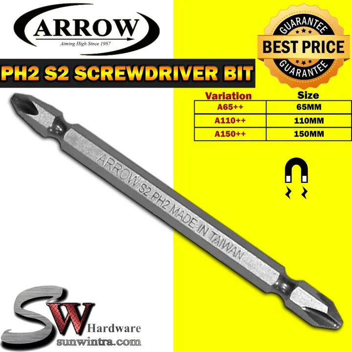 ARROW PH2 DOUBLE ENDED SCREWDRIVER BIT / S2 SCREW BIT / MATA IKAT SKRU (MAGNET)(DIFFERENT SIZE ...