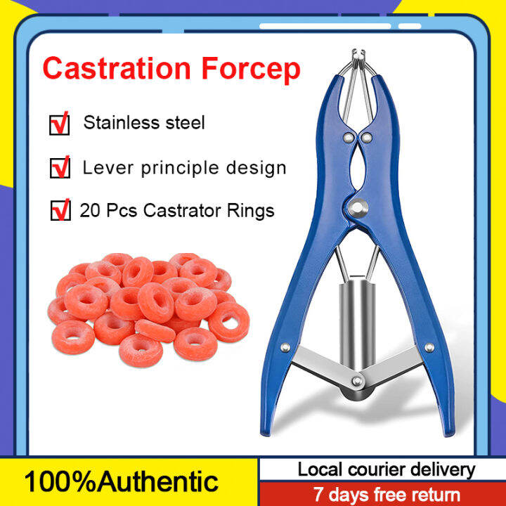 Castration Bander Pliers with 20 Pcs Castrator Rings Stainless Steel Castration Forceps Pliers ...