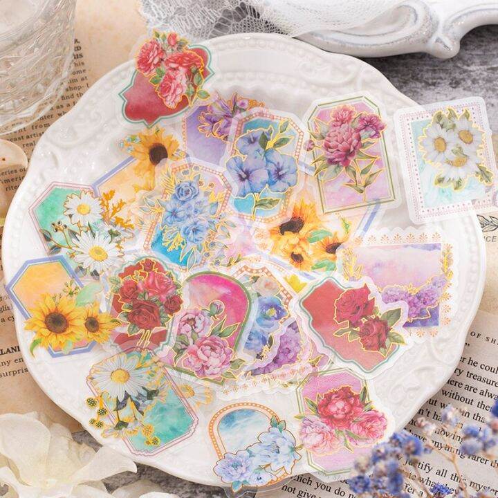 30 Pcs Vintage PET Watercolor Bronzing Plants Sticker Pack DIY Diary ...