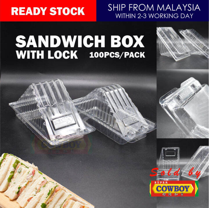 (100pcs±) Sandwich Box with Lock/Bakery Disposable Plastic Clear Food ...