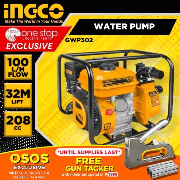 Ingco Tools Original 7.0HP Gasoline Engine Water Pump 3inches GWP302 ...