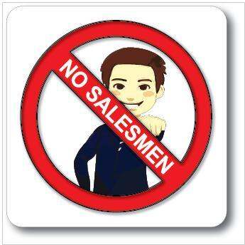 NO SALESMAN ACRYLIC SIGN BOARD 145X145X2MM. WE ACCEPT CUSTOM MAKE ORDER ...