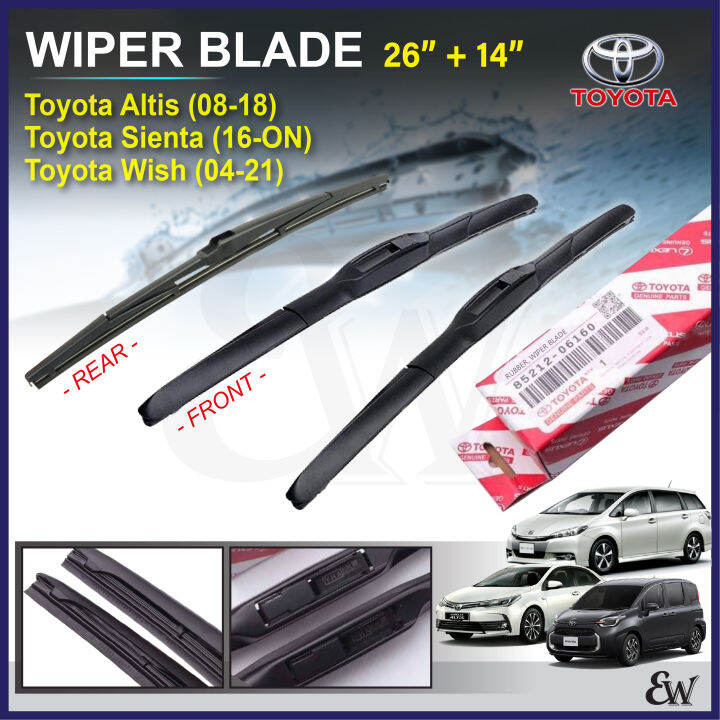 26" + 14" Original Toyota Wiper Blade Toyota Altis (08-18) Toyota Sienta (16-ON) Toyota Wish (04 ...