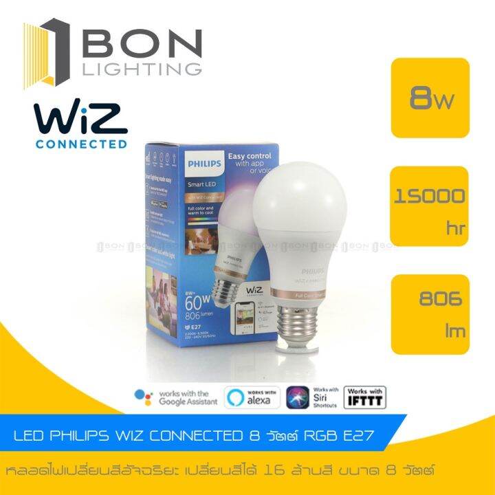 ( Pro+++ ) ใหม่ล่าสุด Wiz หลอดไฟอัจอริยะ 8 วัตต์ 16ล้านเฉดสี Wi-Fi Tunable Color Bulb 8W เปิดปิด ...