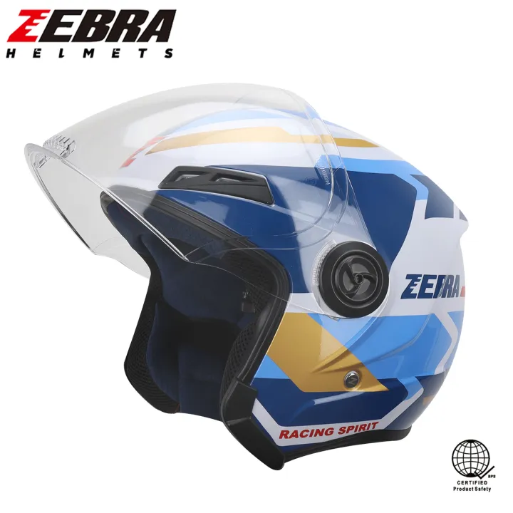 132 #3 Noble Zebra Half Face Single Visor Motorcycle Rider Helmet With ...