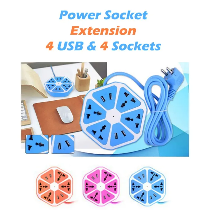Hexagon Extension Cord With Multi-Sockets & Up to 4 USB Ports, Multiple ...
