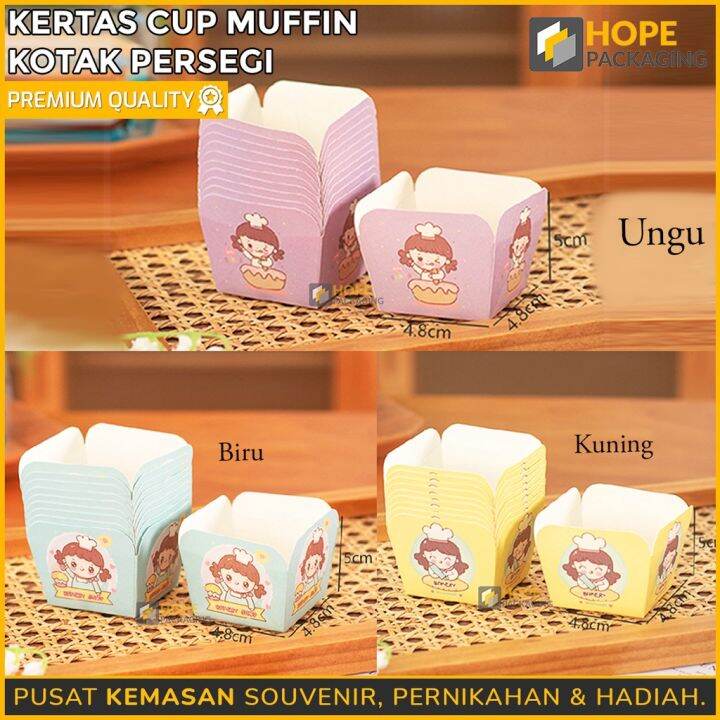 Mika Kue Muffin + Kertas Cup Muffin Kotak Persegi/ Mika Kue Karakter ...