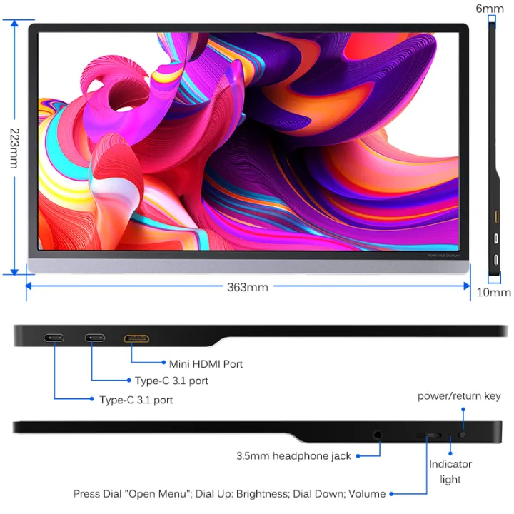 15.6 Inches FHD Portable Touch Panel Monitor IPS For Laptop Multiple ...