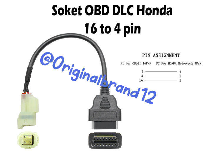 Adapter kabel obd2 DLC motor honda ECU Socket 16 pin to 4 pin | Lazada ...