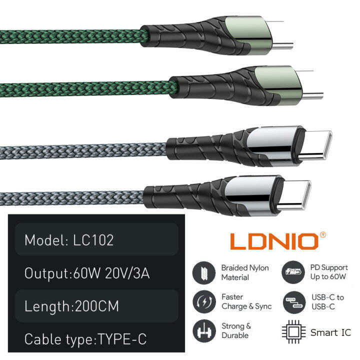 LDNIO LC102 Type-C to Type-C Fast Charging Data Cable 60W - 200cm ...