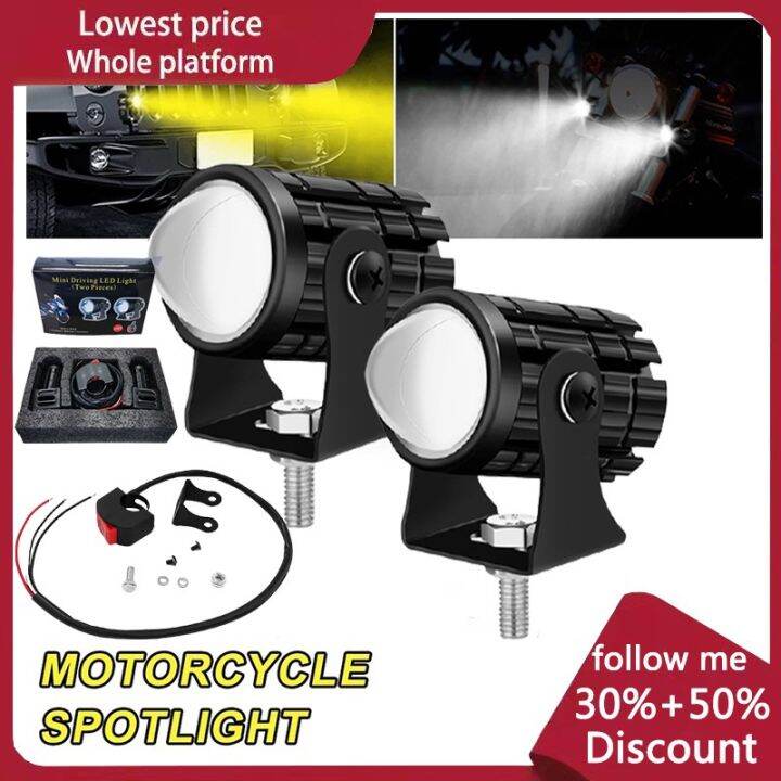 Mini Driving Light Motorcycle Led Super Bright Spot Dual Color 6000K ...
