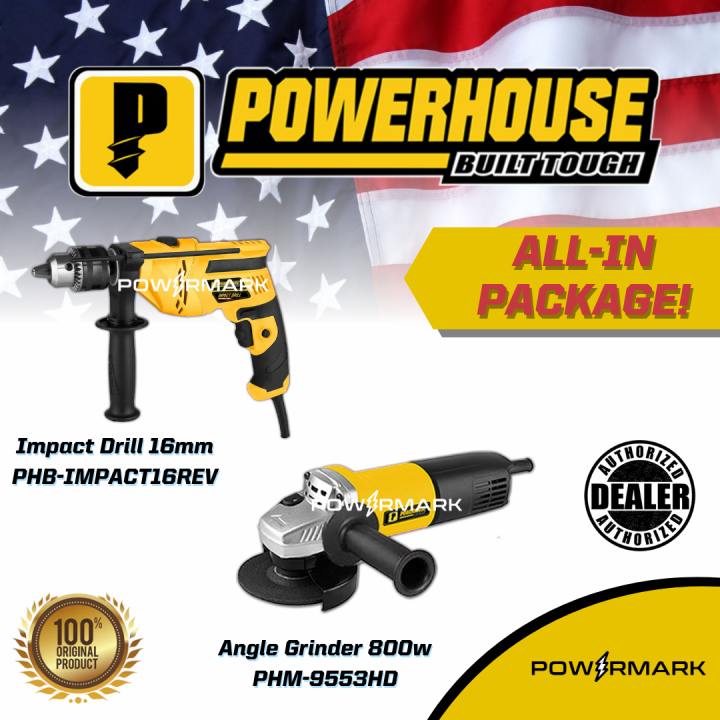 [BUNDLE] POWERHOUSE Impact Drill 16mm & Angle Grinder 800W [POWERMARK | PPT-SET] | Lazada PH